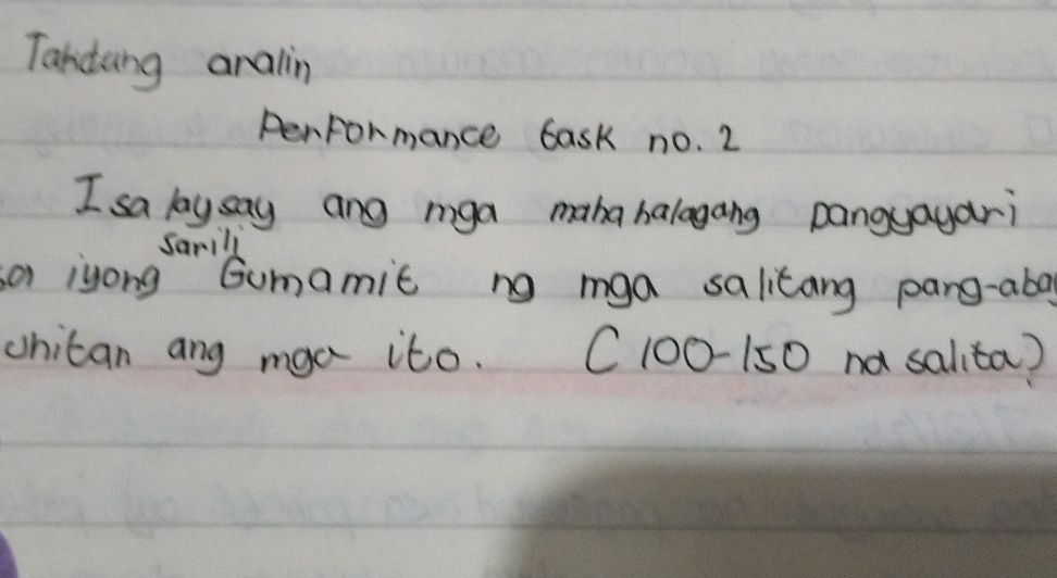 Takdang aralin Performance Task no. 2 I | StudyX