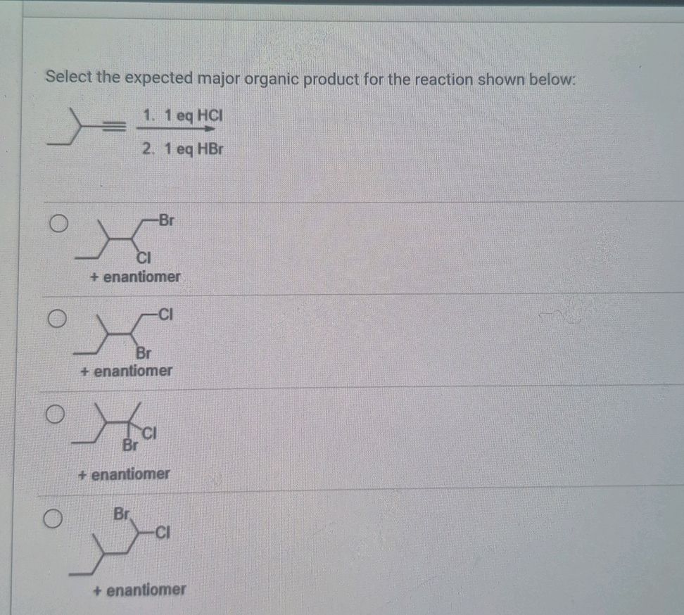 Select the expected major organic product | StudyX
