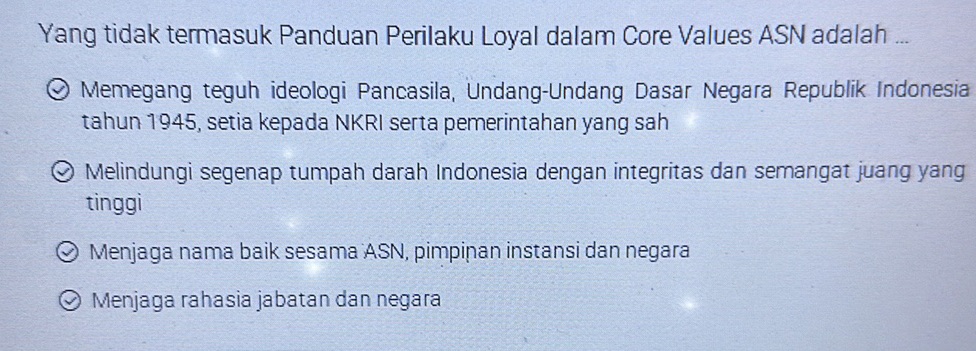 Yang tidak termasuk Panduan Perilaku Loyal | StudyX