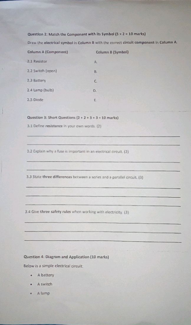 Question 2: Match the Component with its | StudyX