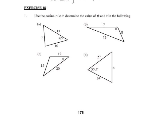 Use the cosine-rule to determine the value