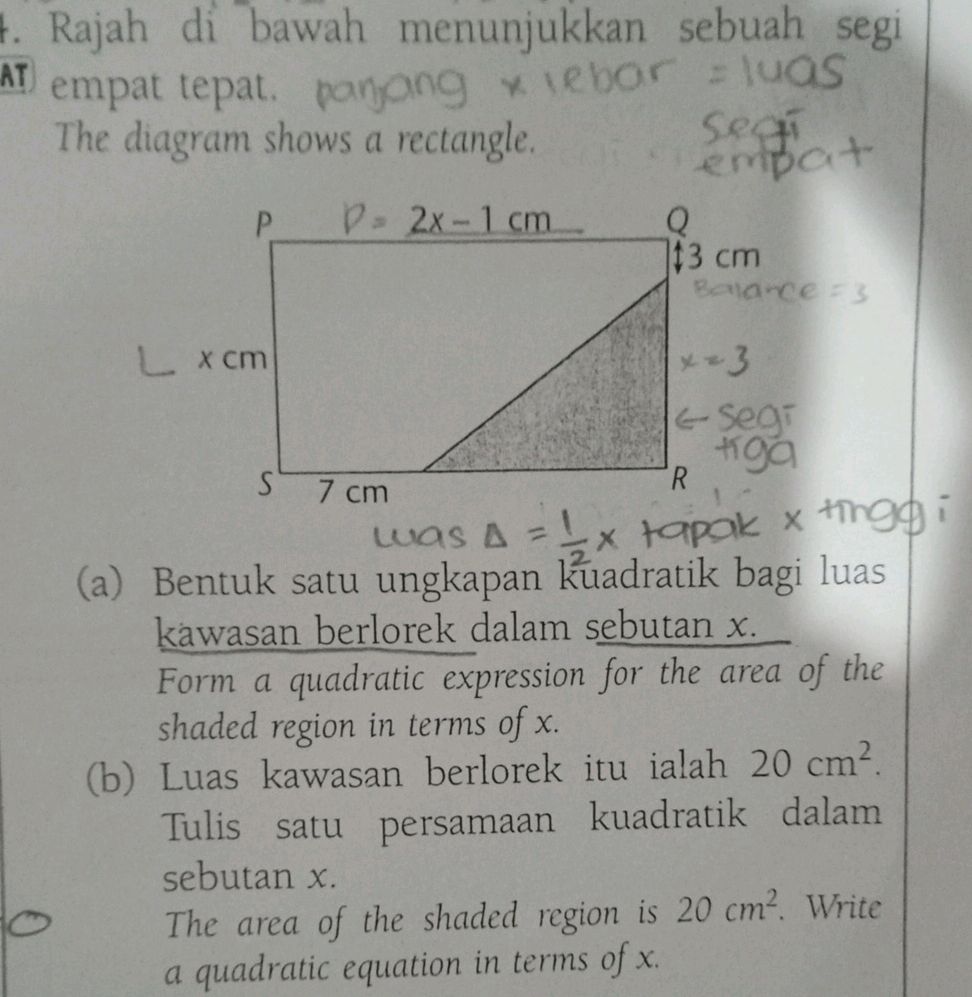 4. Rajah di bawah menunjukkan sebuah segi AT | StudyX