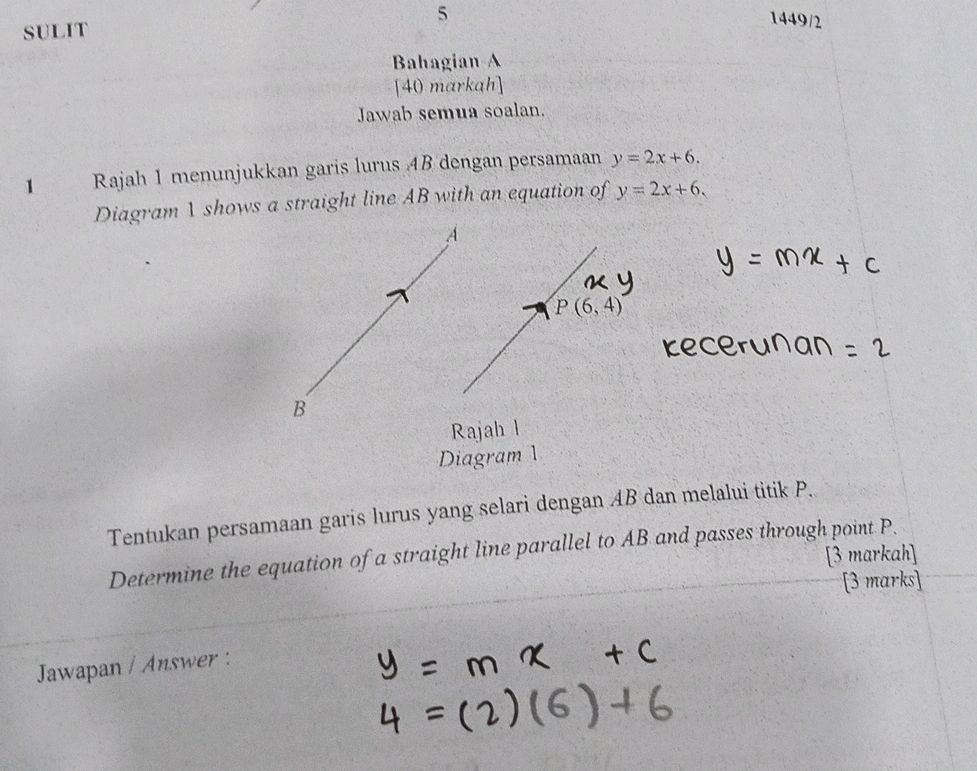 Rajah 1 menunjukkan garis lurus AB dengan | StudyX