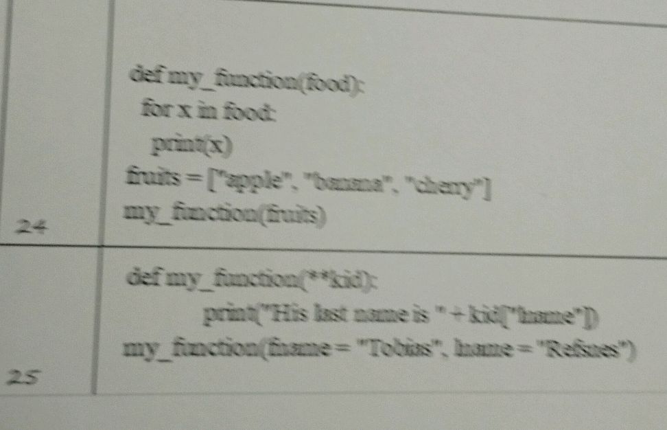 ```python def my_function(food): for x | StudyX