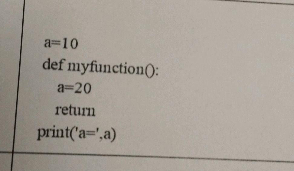 ```python a = 10 def myfunction(): a = | StudyX