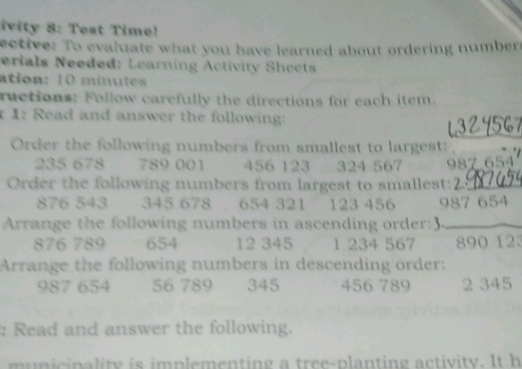 Order the following numbers from smallest to | StudyX