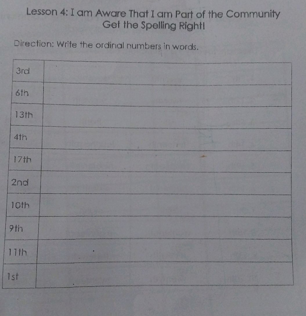 Direction: Write the ordinal numbers in | StudyX