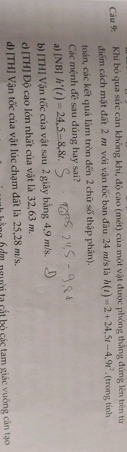 Câu 9: Khi bỏ qua sức cản không khí, độ cao | StudyX