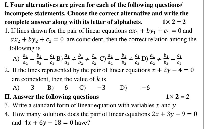 I. Four alternatives are given for each of | StudyX