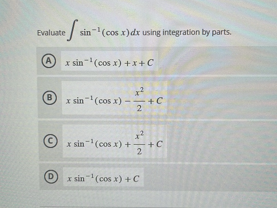 Evaluate $ sin^{-1}(cos x) dx$ using