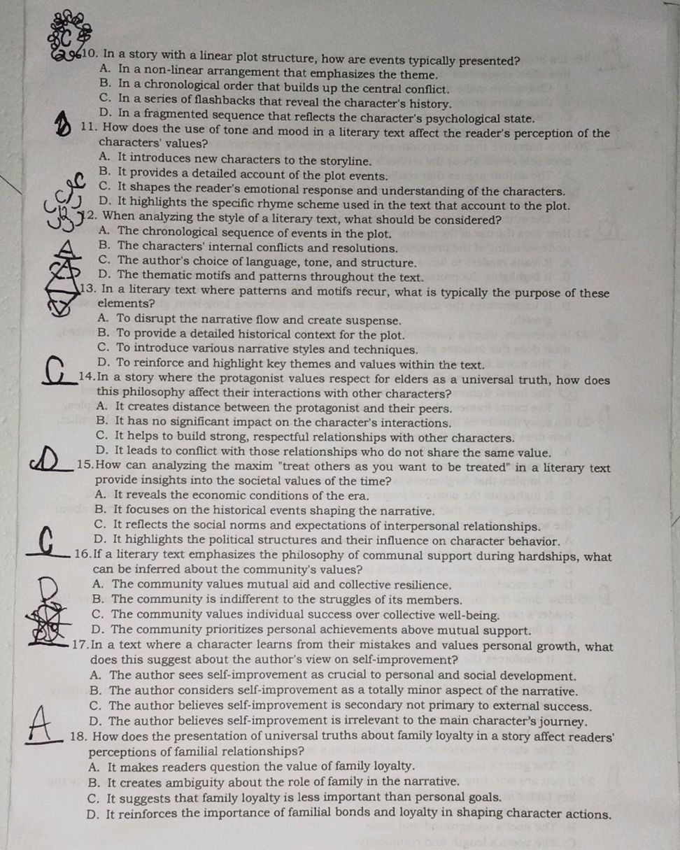 10. In a story with a linear plot structure, | StudyX