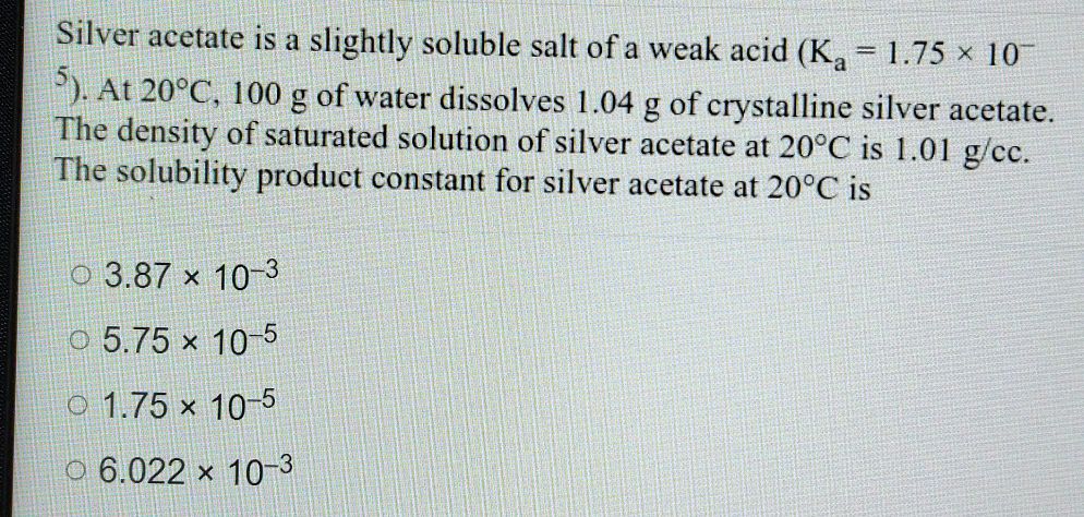Silver acetate is a slightly soluble salt of