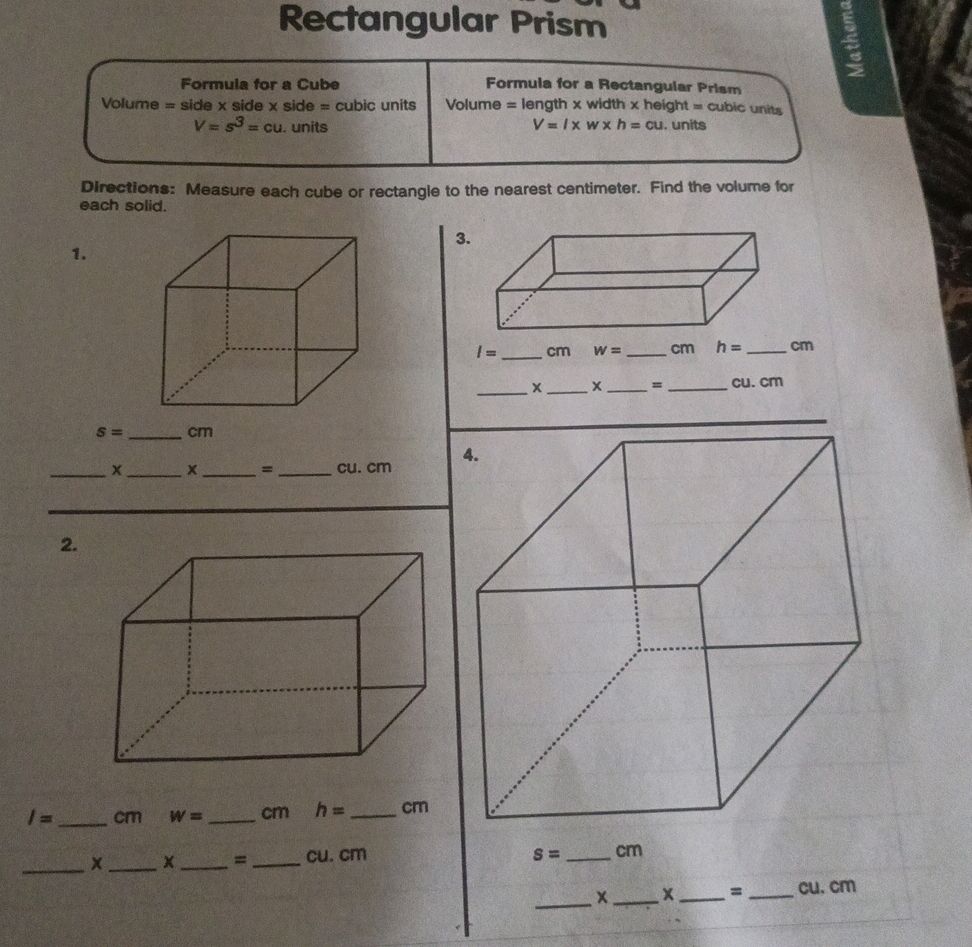 Formula for a Cube Volume = side x side x | StudyX