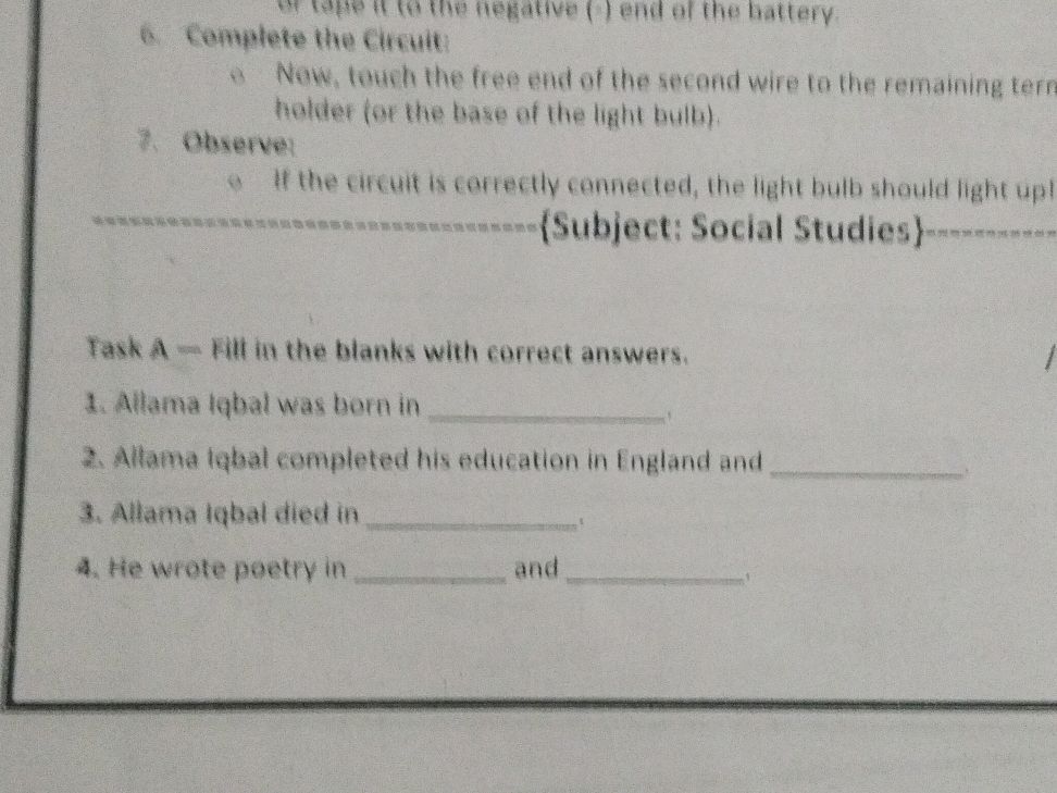 Task A - Fill in the blanks with correct | StudyX