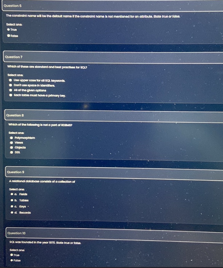 Question 6 The constraint name will be the | StudyX