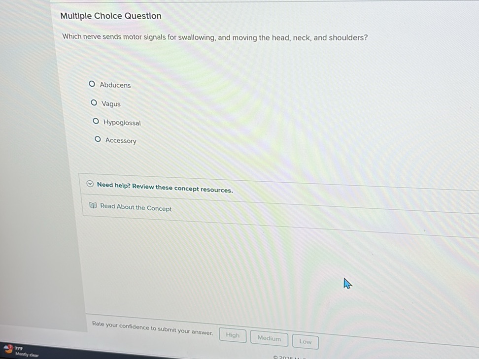 Multiple Choice Question Which nerve sends | StudyX