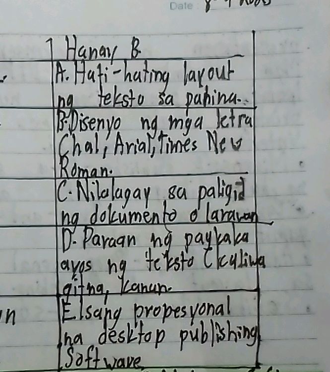 1 Hanay B A. Hati-hating layout ng teksto | StudyX