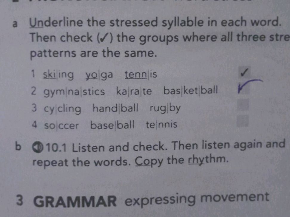 a Underline the stressed syllable in each