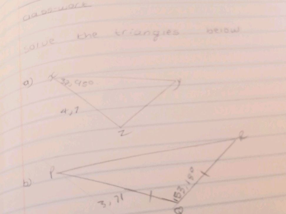 solve the triangles below a) X, 32, 95° | StudyX
