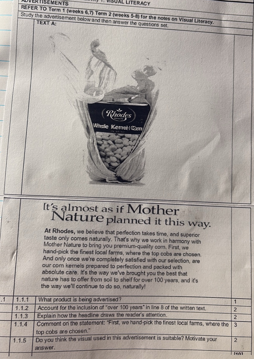 Study the advertisement below and then
