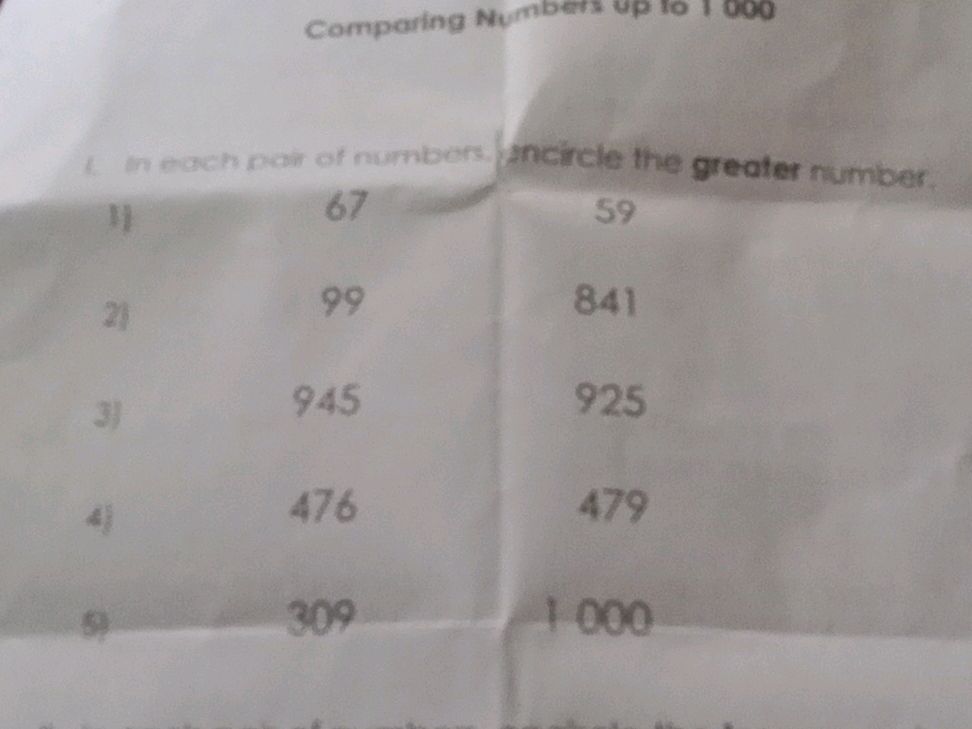 In each pair of numbers, encircle the | StudyX