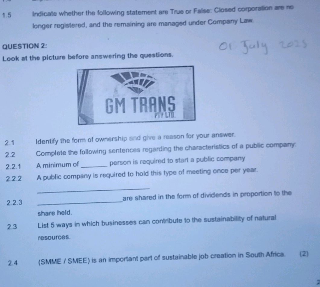 1. 5 Indicate whether the following | StudyX