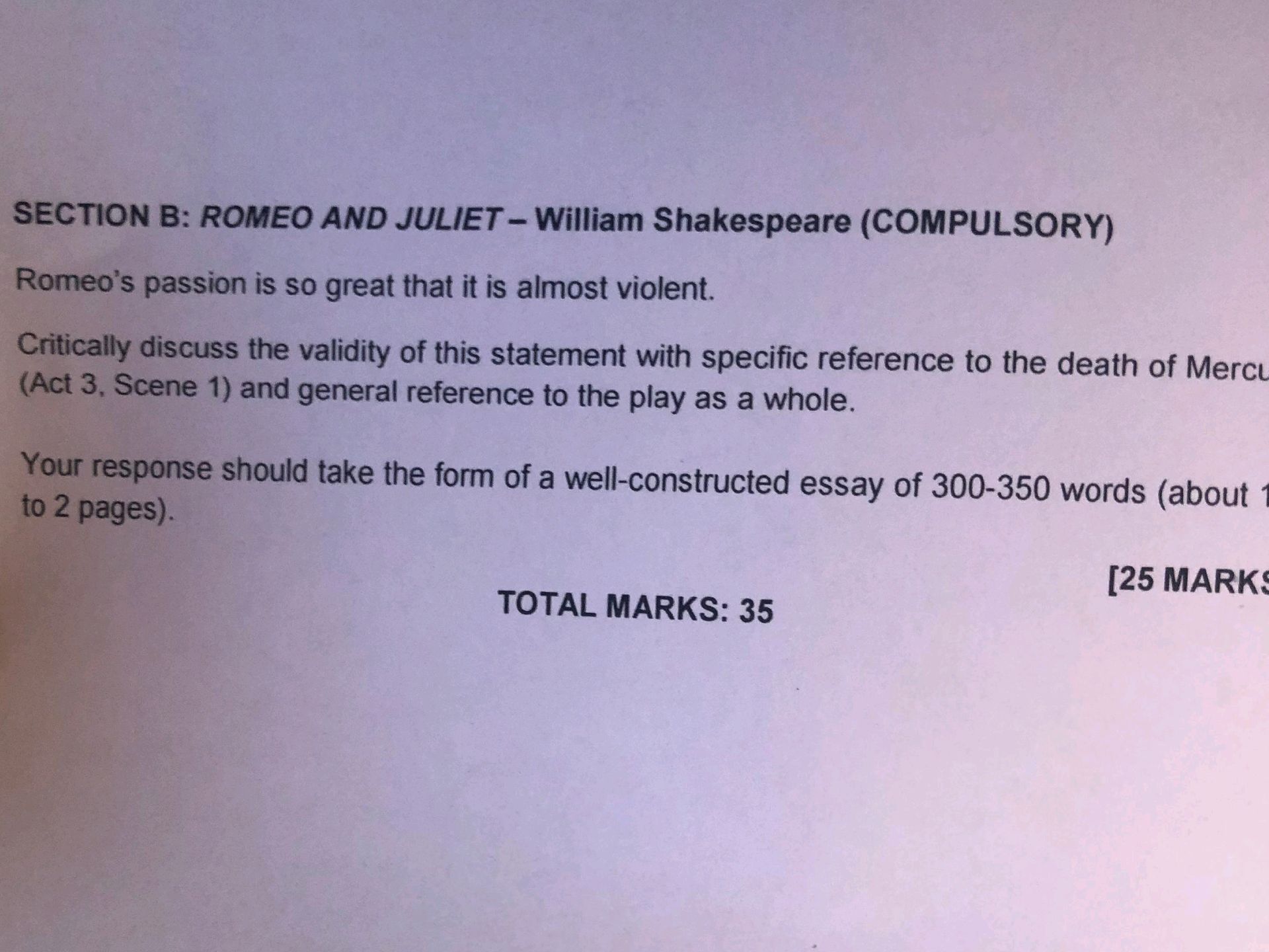 SECTION B: ROMEO AND JULIET - William | StudyX