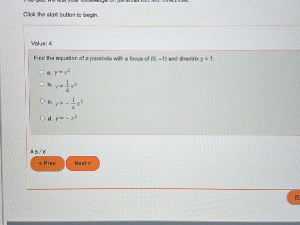 Find the equation of a parabola with a focus