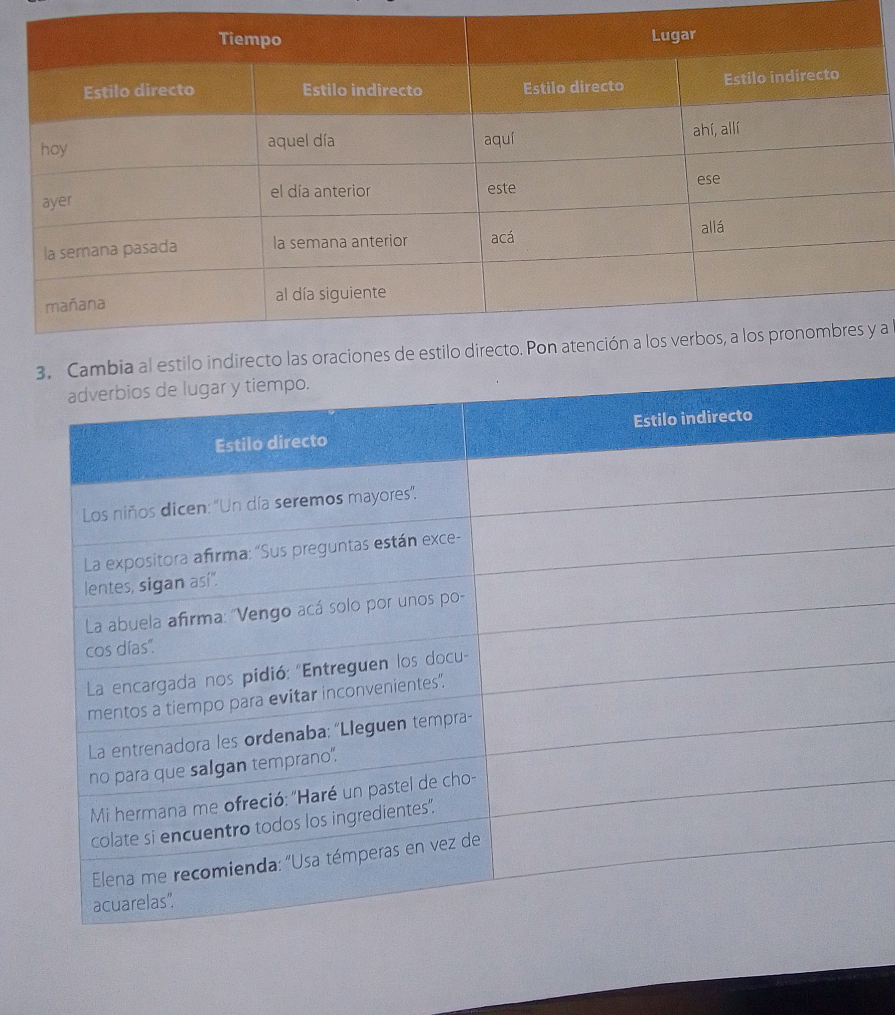 Cambia al estilo indirecto las oraciones de | StudyX