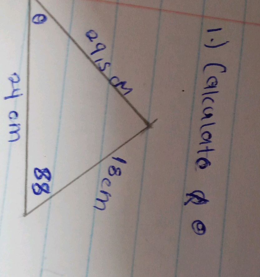 Calculate angle theta in a triangle | StudyX