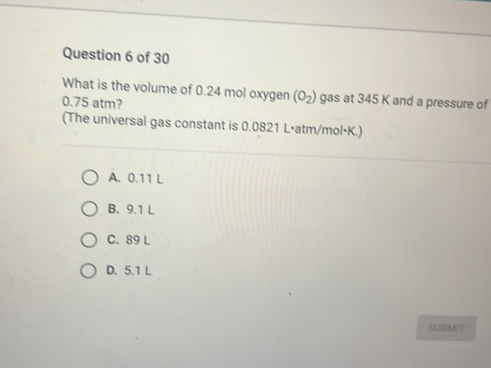 What is the volume of 0.24 mol oxygen (O₂) | StudyX