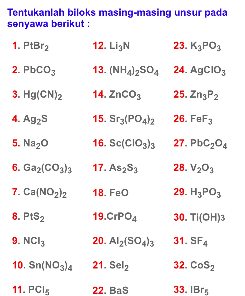 Tentukanlah biloks masing-masing unsur pada | StudyX