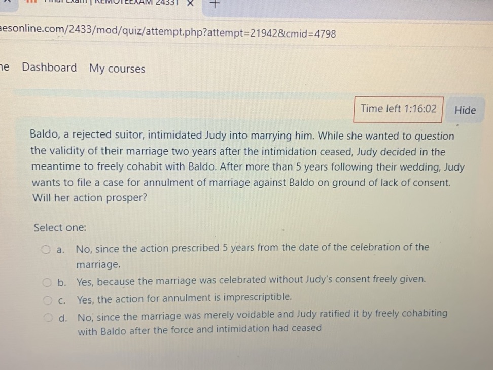 Baldo, a rejected suitor, intimidated Judy | StudyX