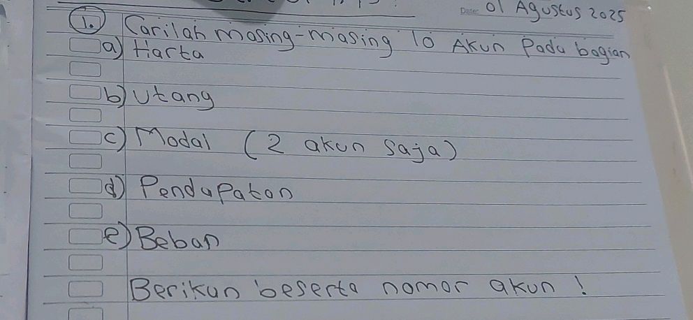 Carilah masing-masing 10 Akun Pada bagian a)