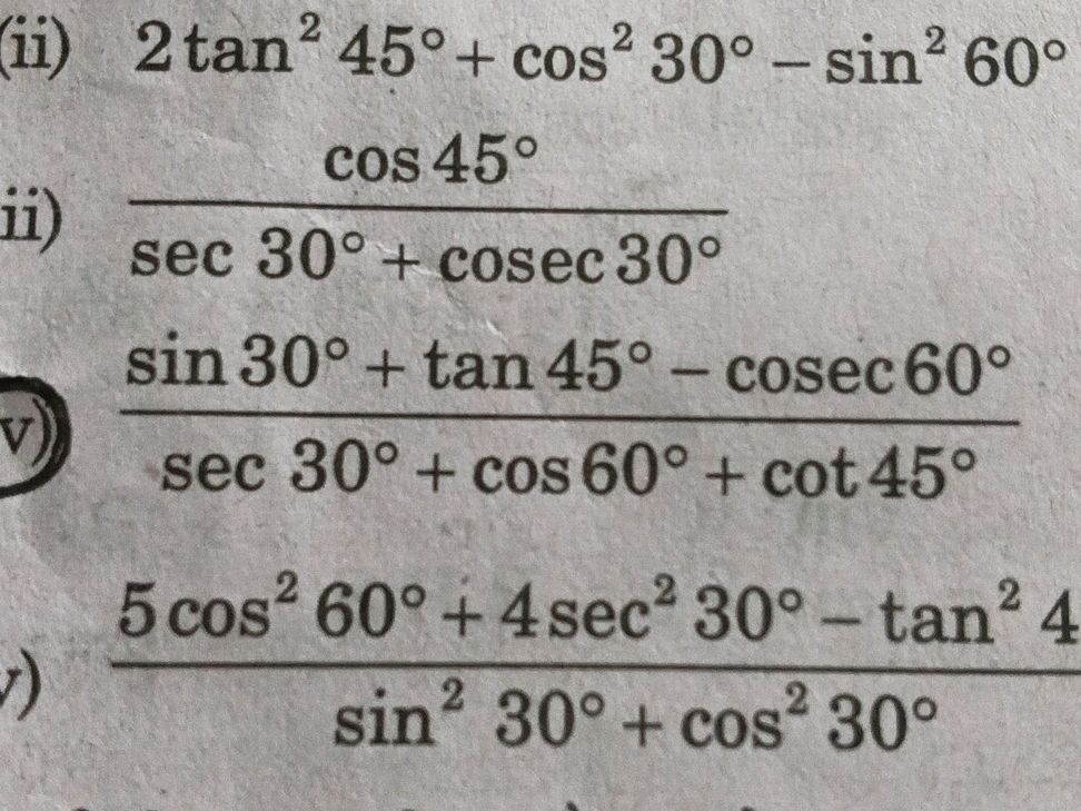 (ii) \(2^2 45^ + ^2 30^ - ^2 60^ \) \( { 45^