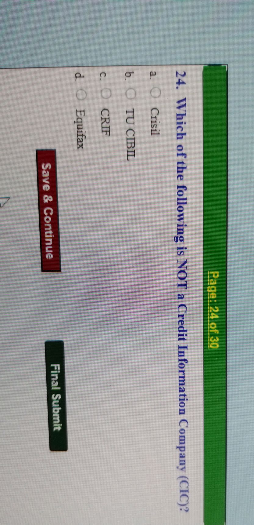 24. Which of the following is NOT a Credit | StudyX