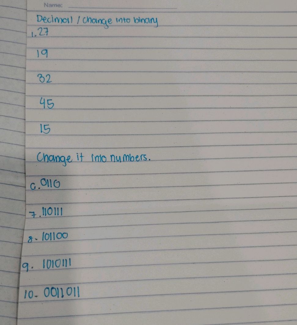 Decimal / change into binary 1. 27 19 32 45 | StudyX