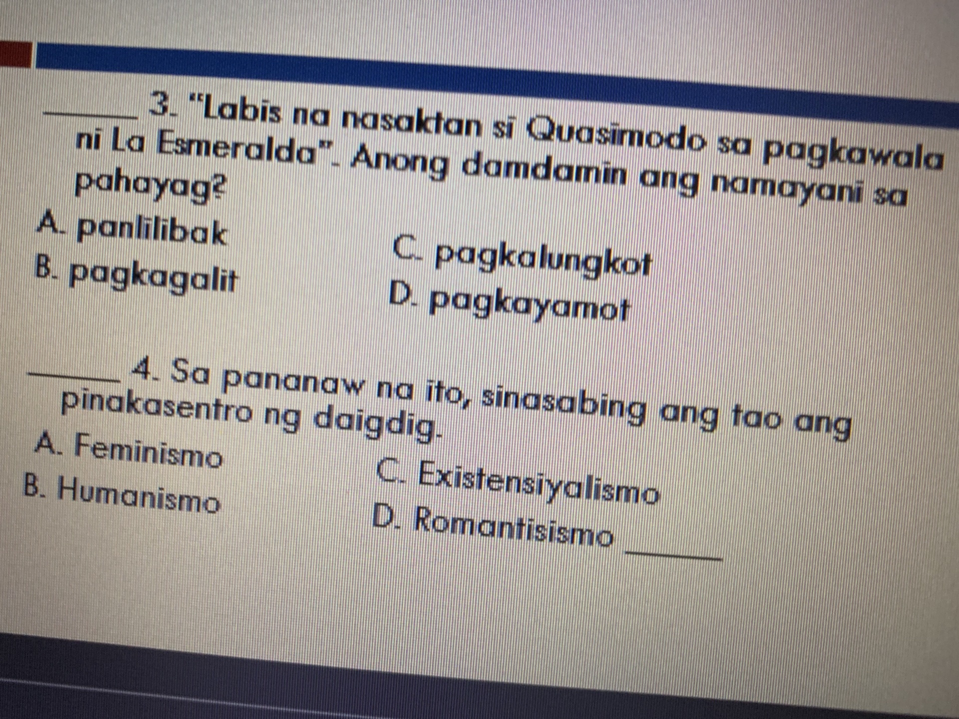 3. "Labis na nasaktan si Quasimodo sa | StudyX