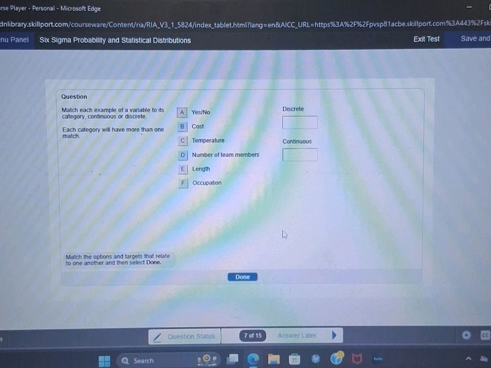 Match each example of a variable to its | StudyX