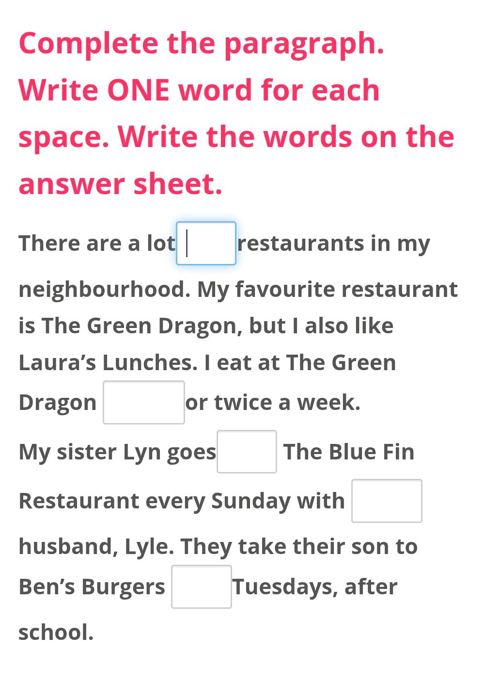 Complete the paragraph. Write ONE word for