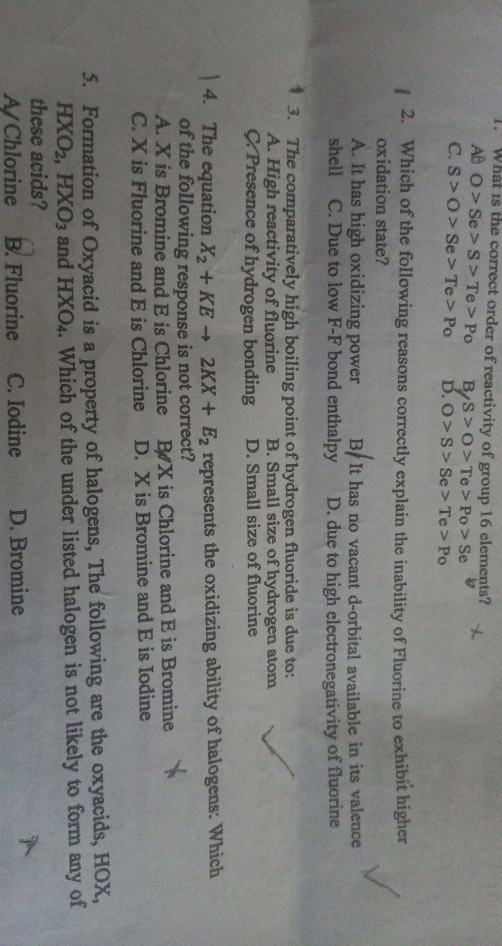 1. What is the correct order of reactivity | StudyX