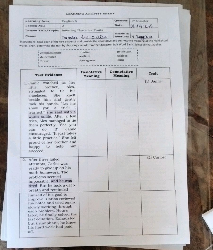 LEARNING ACTIVITY SHEET Instructions: Read | StudyX