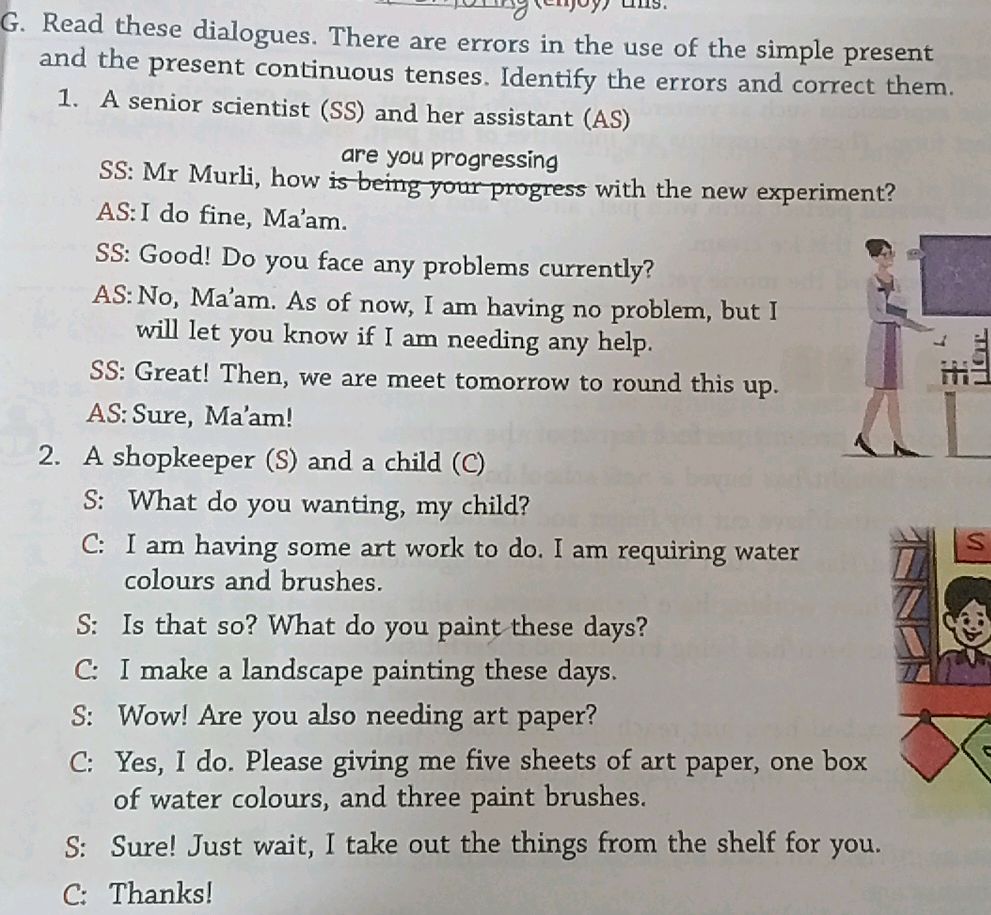 G. Read these dialogues. There are errors in | StudyX