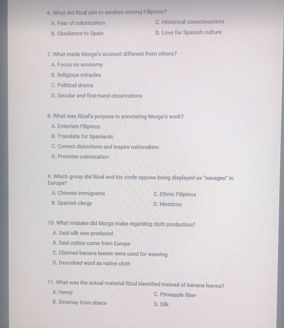 6. What did Rizal aim to awaken among | StudyX