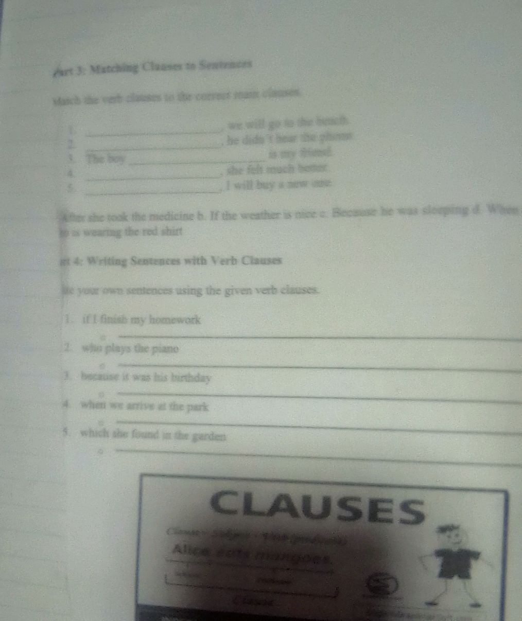 Art 3: Matching Clauses to Sentences Match | StudyX