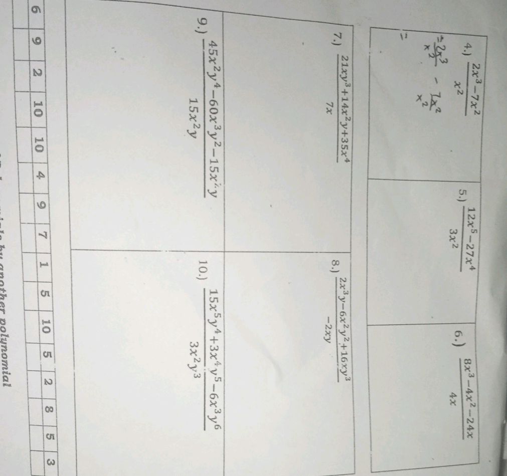 4.) {2x^3 - 7x^2}{x^2} 5.) {12x^5 - | StudyX