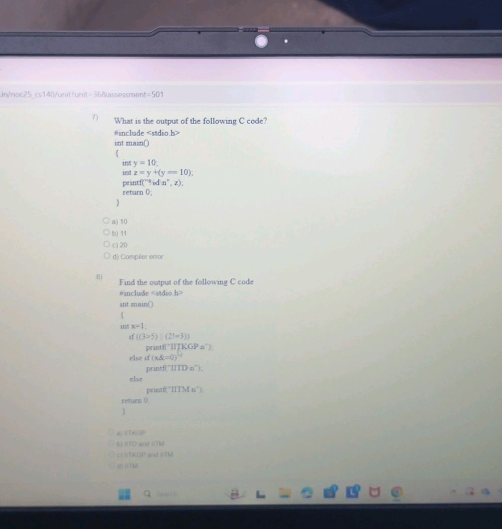 7) What is the output of the following C | StudyX
