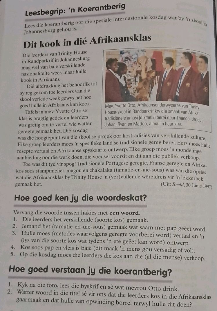 Vervang die woorde tussen hakies met een | StudyX