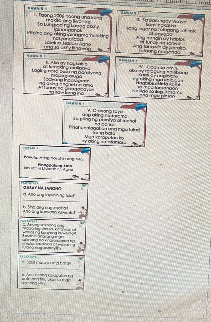 Panuto: Ating basahin ang tula. Pinagpalang | StudyX