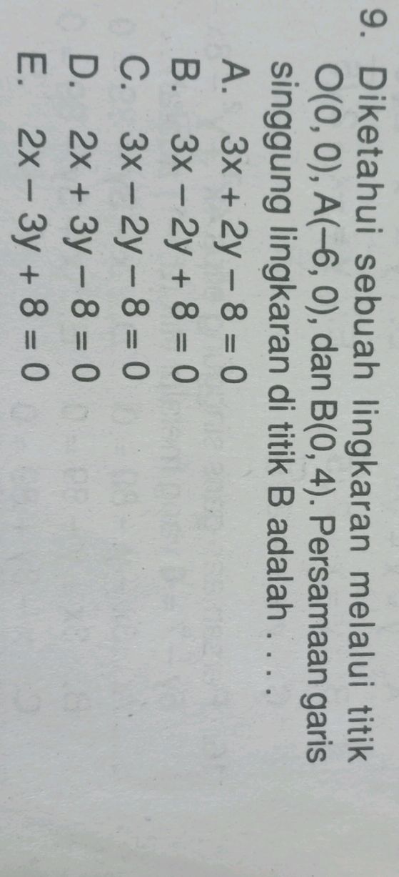 9. Diketahui sebuah lingkaran melalui titik | StudyX